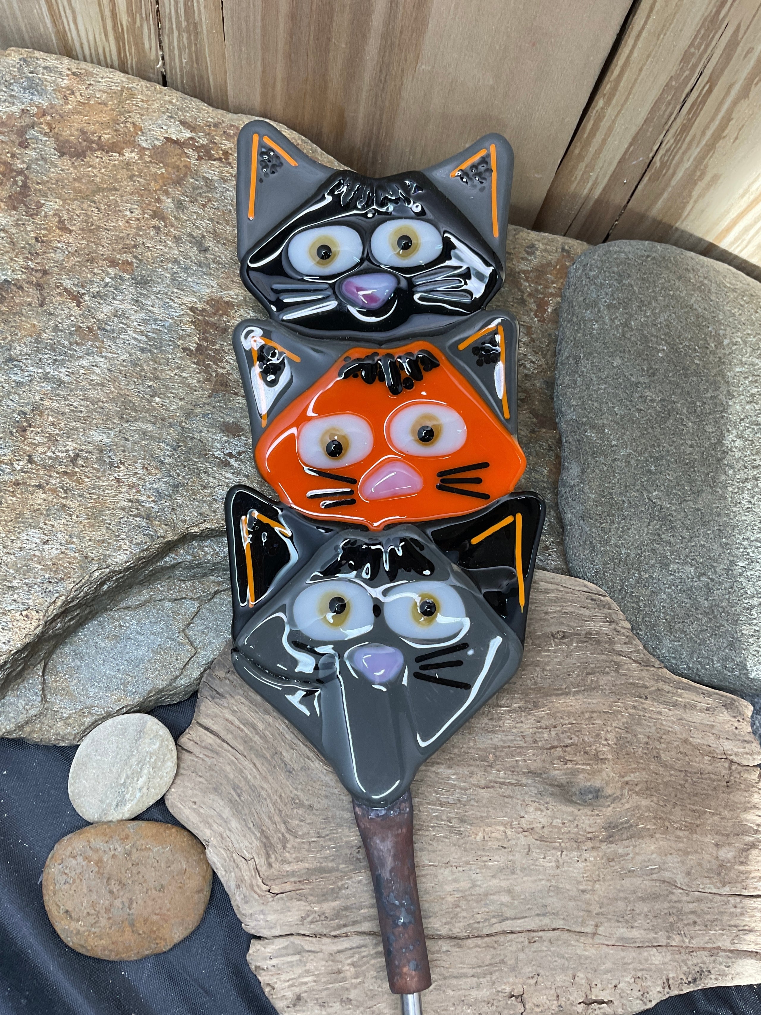 Leann Folsom - 3 Stacked Cats Yard Stake | Northern Whimsy Studios